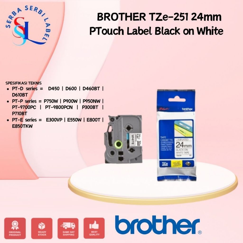 Jual BROTHER PTouch Tape Label TZE-251 (24mm) | TZe-151 24mm|TZe-451 ...