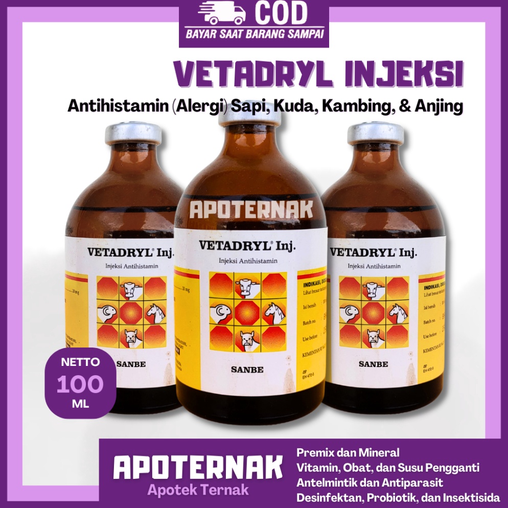 Jual KODE S5W VETADRYL 1ml INJEKSI Obat Alergi Makanan Lingkungan Obat ...