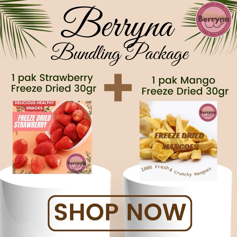 Jual Berryna Crispy Strawberry & Mango Bundling / paket stroberi & mangga Freeze dried 30g ...