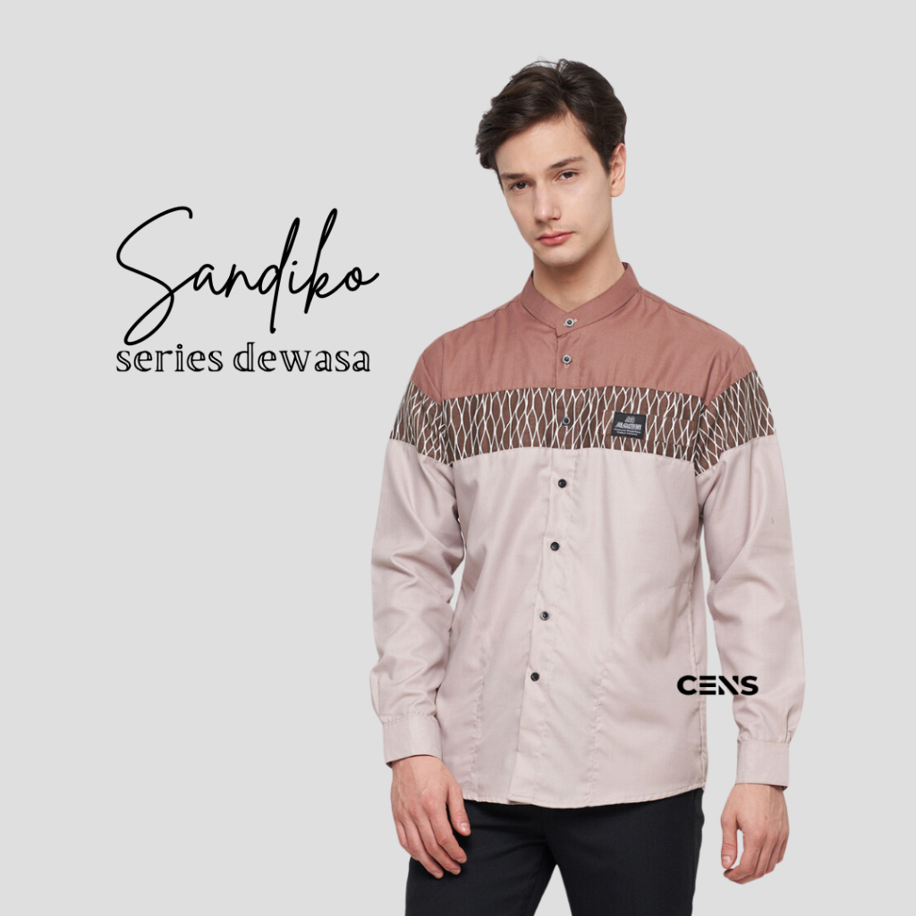 Jual CENS - Baju Koko Pria Lengan Panjang Motif Kombinasi Batik Sandiko | Shopee Indonesia