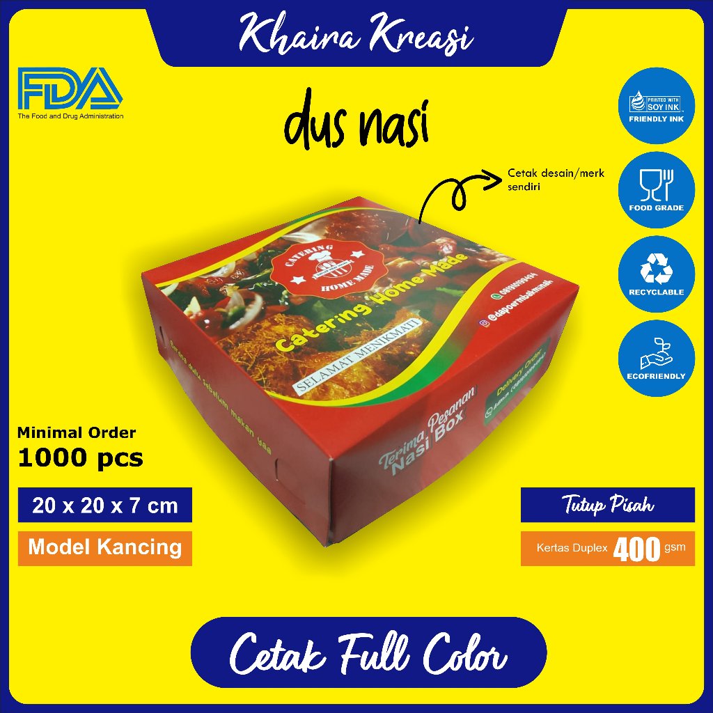 Jual Cetak Custom Dus Nasi / Dus Catering / Kotak Nasi / Ukuran 20x20x7 ...