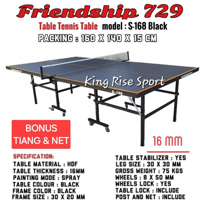 Jual Meja Ping pong/ Tenis Meja FRIENDSHIP 729 S-168 Black 16 MM - ORI IMPORT | Shopee Indonesia