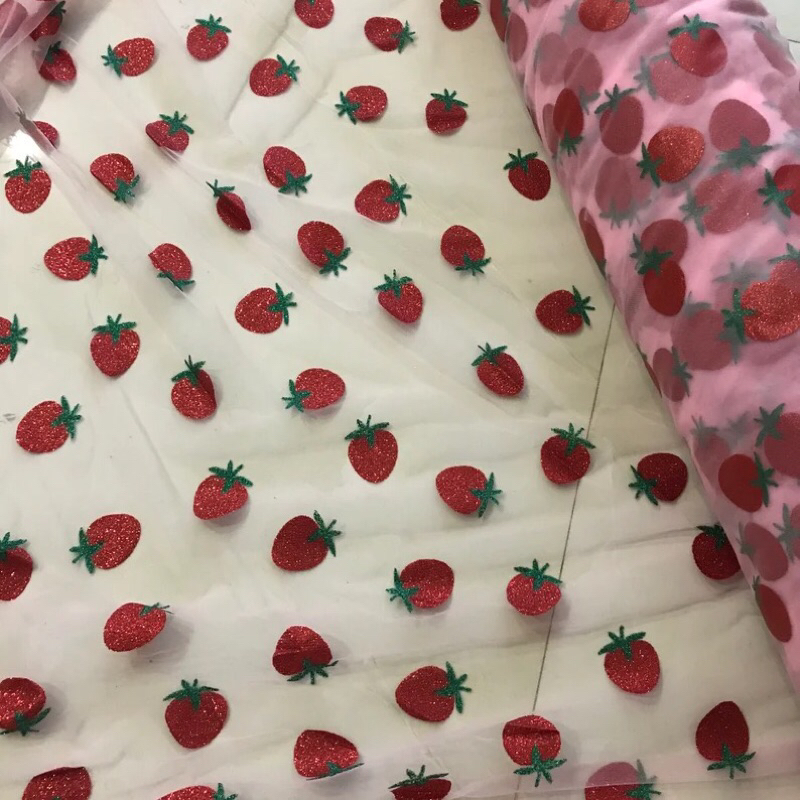 Jual Strawberry Glitter Pink Tulle Kain tile viral lirika matoshi | Shopee Indonesia