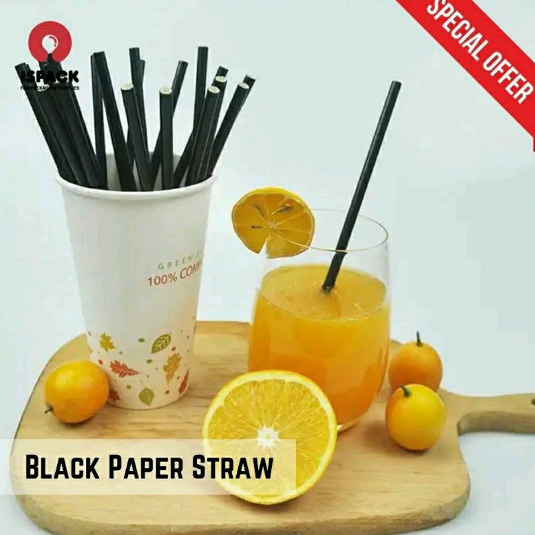 Jual Paper Straw Sedotan Kertas Hitam Polos Foodgrade | Shopee Indonesia