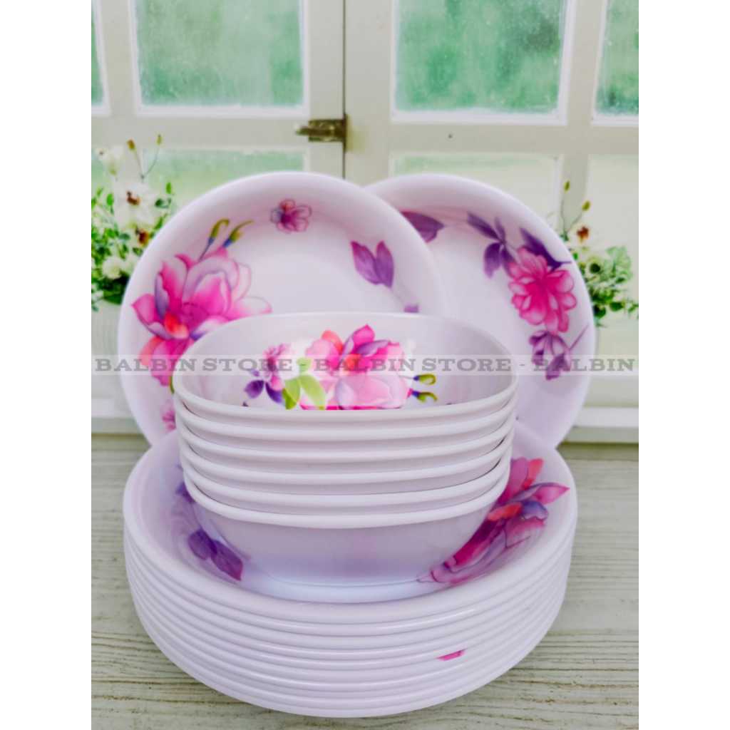 Jual satu set peralatan makan melamin isi piring cekung dalam 9inc dan ...