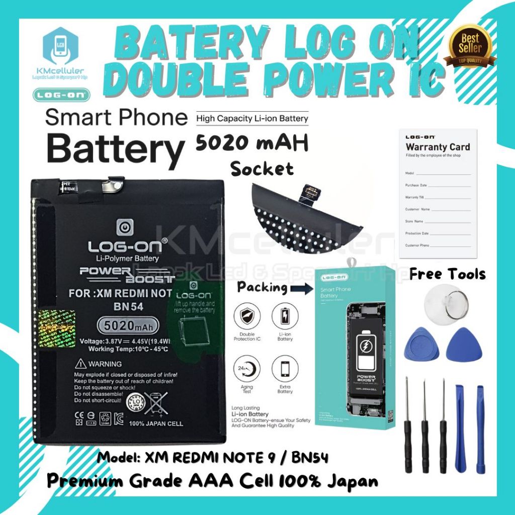 Jual BATTERY LOG ON Xiaomi Redmi Note 9 / BN54 - POWER BOOST DOUBLE IC ...