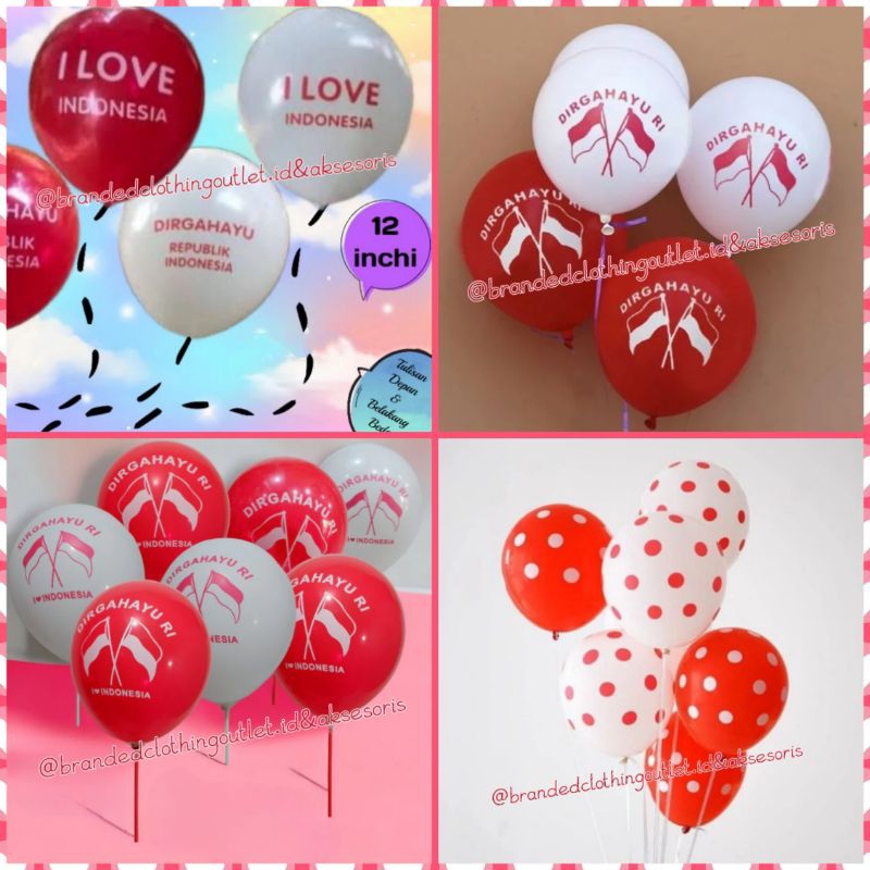 Jual (1PCS) BALON LATEX MERAH PUTIH 12INCH / BALON POLKADOT MERAH PUTIH ...