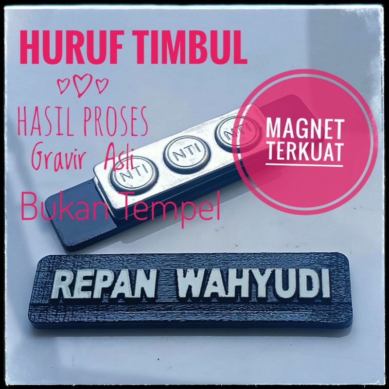 Jual Name Tag Huruf Timbul dengan Magnet Terkuat by NTI | Shopee Indonesia