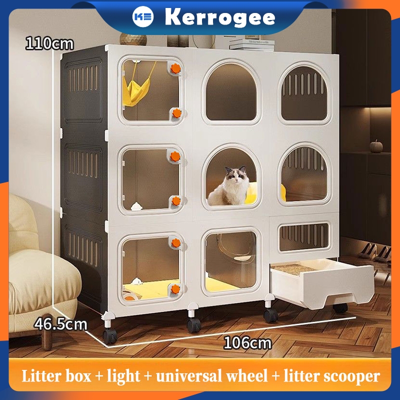Jual ⚡With Litter Box&Led⚡Rumah Kucing Villa Kucing Pet Household Cage ...