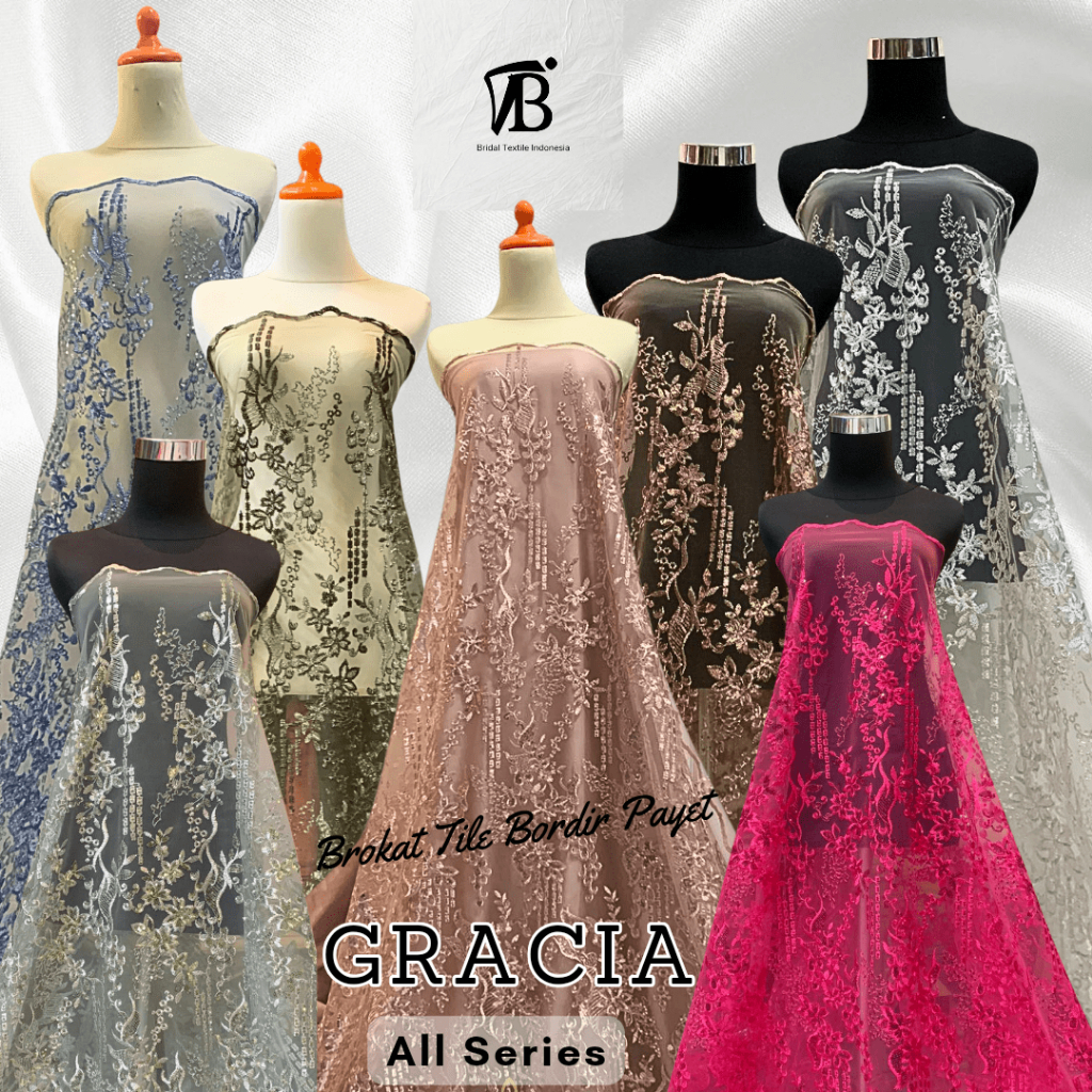 Jual Kain Bahan Kebaya Brokat Brukat Tile Payet Mewah Gracia Warna ...