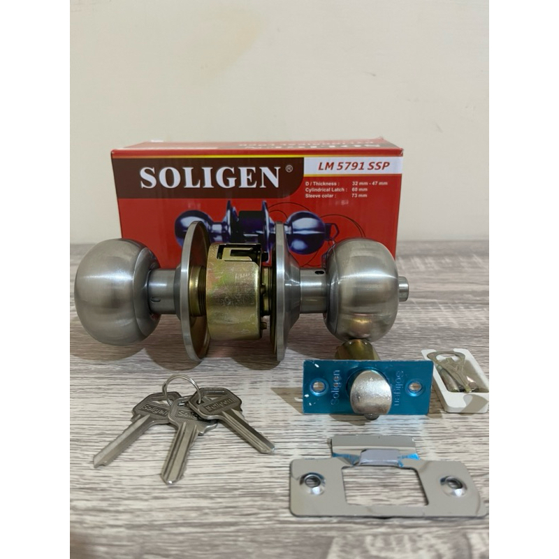 Jual Handle Gagang Pintu Kunci Bulat Stainless Set SOLIGEN | Kunci ...