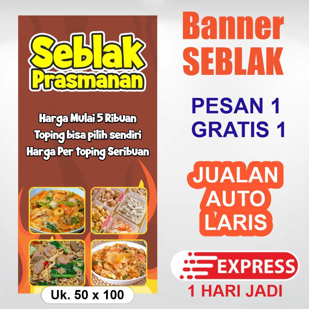 Jual CETAK BANNER Jualan Seblak Pesan 1 Dapat 2 Lembar Ukuran 50 x 100 ...