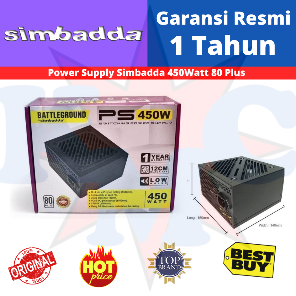 Jual POWER SUPPLY SIMBADDA 450 WATT 80 PLUS 450 W PSU 450W SIMBADDA ...