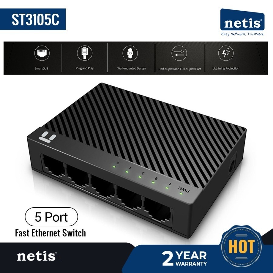 Jual NETIS ST3105C SWITCH HUB 5 PORT 10/100Mbps FAST ETHERNET | Shopee ...