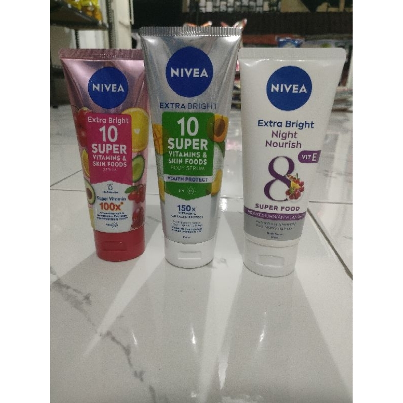 Jual Nivea Body Serum Extra Bright 10, Night Nourish, Super 10 Collagen ...