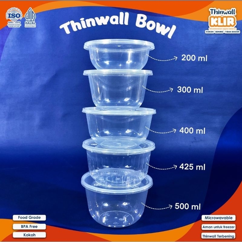Jual thinwall mangkok KLIR 200 ml 300 ml 400 ml 500 ml isi 25 pcs | kotak makan thinwall ...