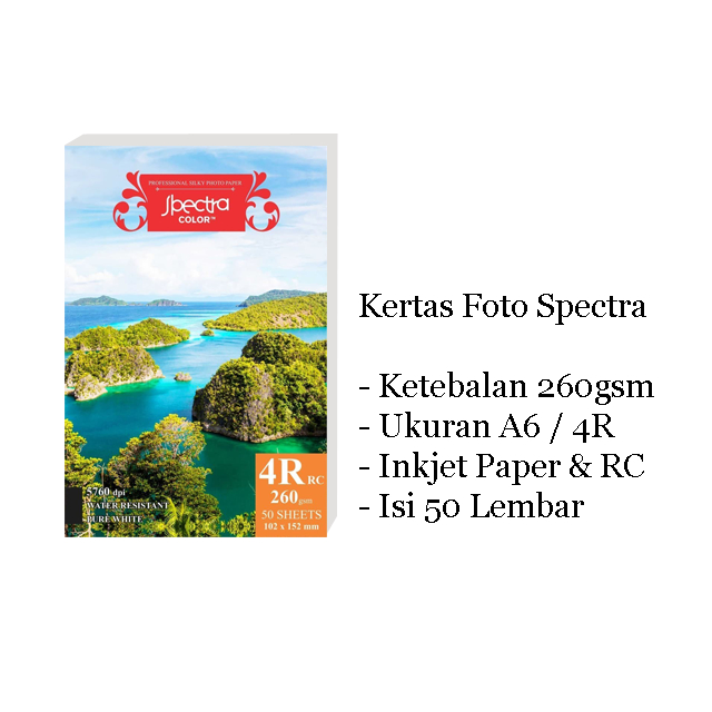 Jual KERTAS FOTO SPECTRA A6 / PAPER RC INKJET SILKY 4R 260 GSM | Shopee ...