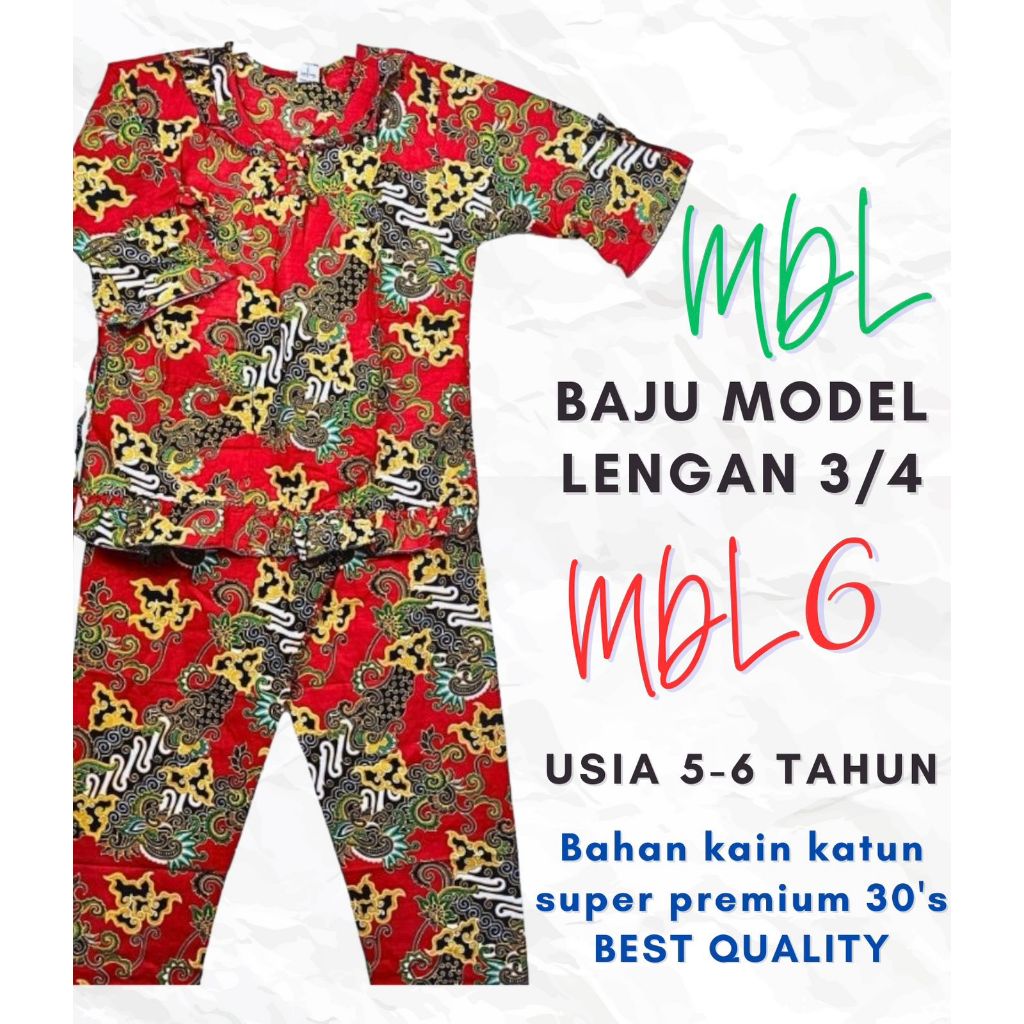 Jual Model Terompet 3/4 Baju Batik Bagan Size No 6 Ukuran 6-7 Tahun MJ ...