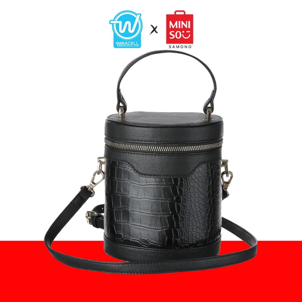 Jual Miniso Barrel Shape Stone Pattern Crossbody Handbag - Black ...