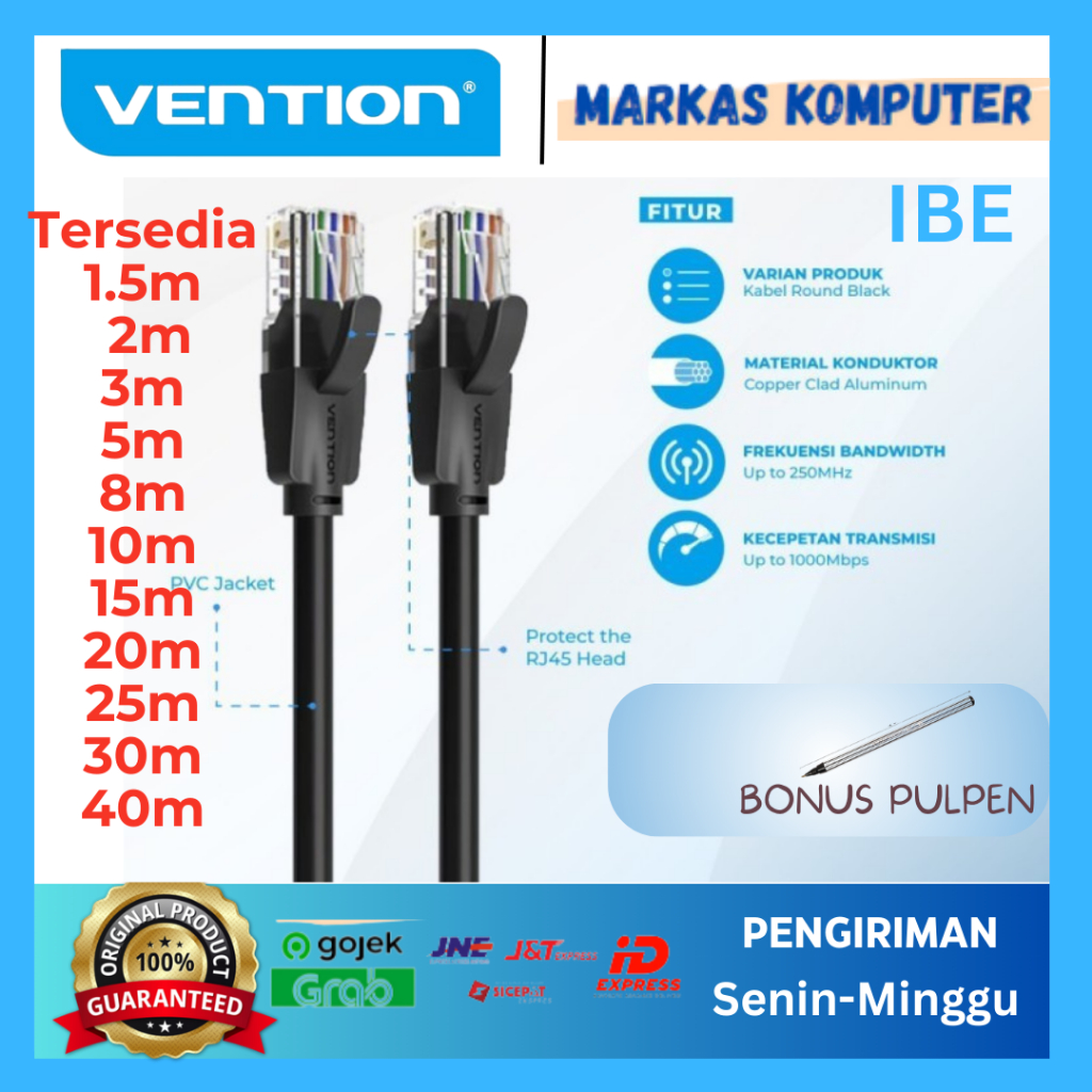 Jual Vention IBE Kabel Lan RJ45 Cat6 Cat.6 Gigabit UTP 15M 20M 25M 30M 40M | Shopee Indonesia