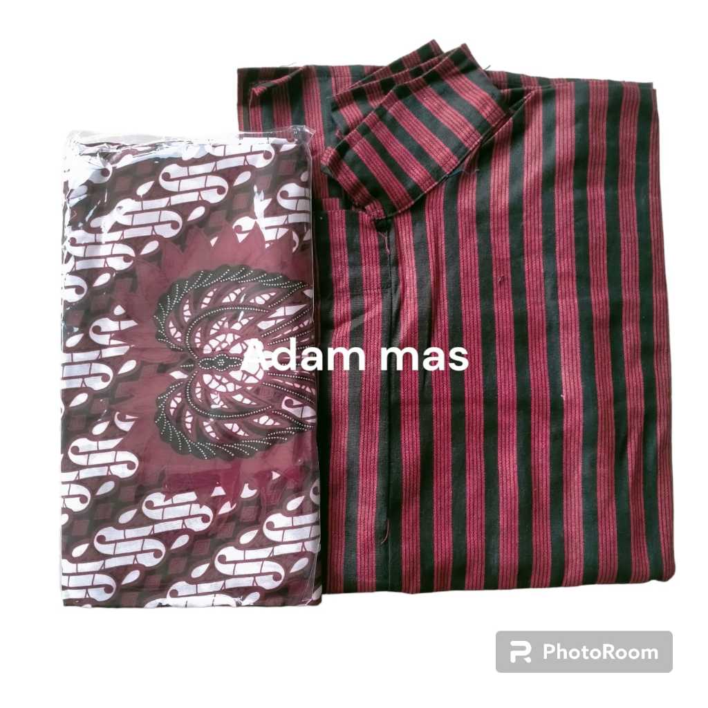Jual Setelan Surjan Lurik Jawa / Baju Surjan+Jarik+Blangkon Jawa/Surjan ...