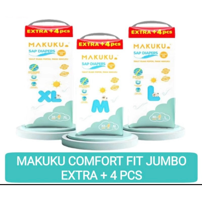 Jual MAKUKU SAP Diapers Comfort Fit Pants Jumbo EXTRA +4pcs M42+4 L40+4 ...