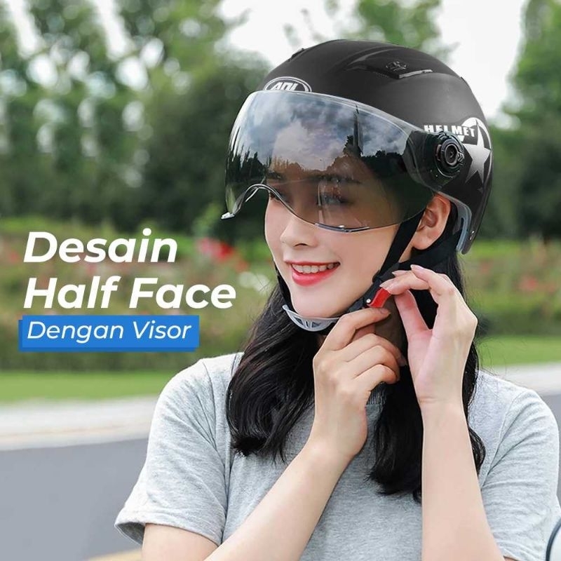 Jual SAFE Helm Sepeda Skuter Elektrik Half Face Visor Helmet | Shopee ...