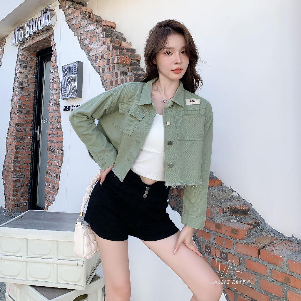 Jual Lassie Alpha JW05 ready stok Jaket Jeans Denim Cropped Motif Hijau ...