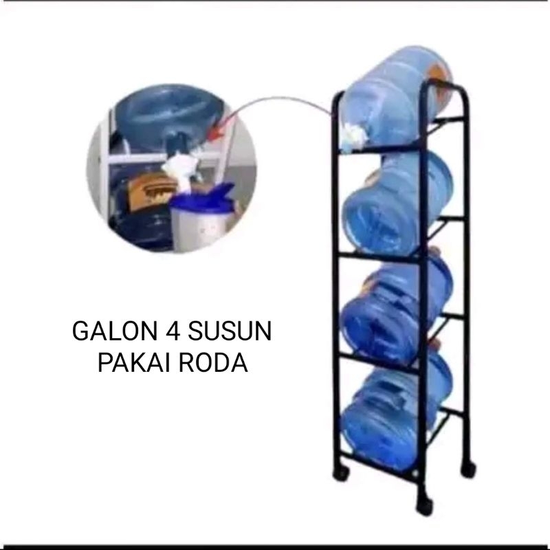 Jual RAK GALON SUSUN 4 TINGKAT/RAK DISPENSER 4 SUSUN RODA/RAK GALON ...