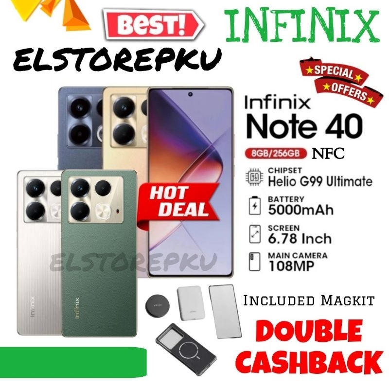 Jual ‼️INFINIX Note 40 NFC 8/256 Helio G99 Ultimate + Amoled 120Hz Fingerprint dilayar + Stereo ...