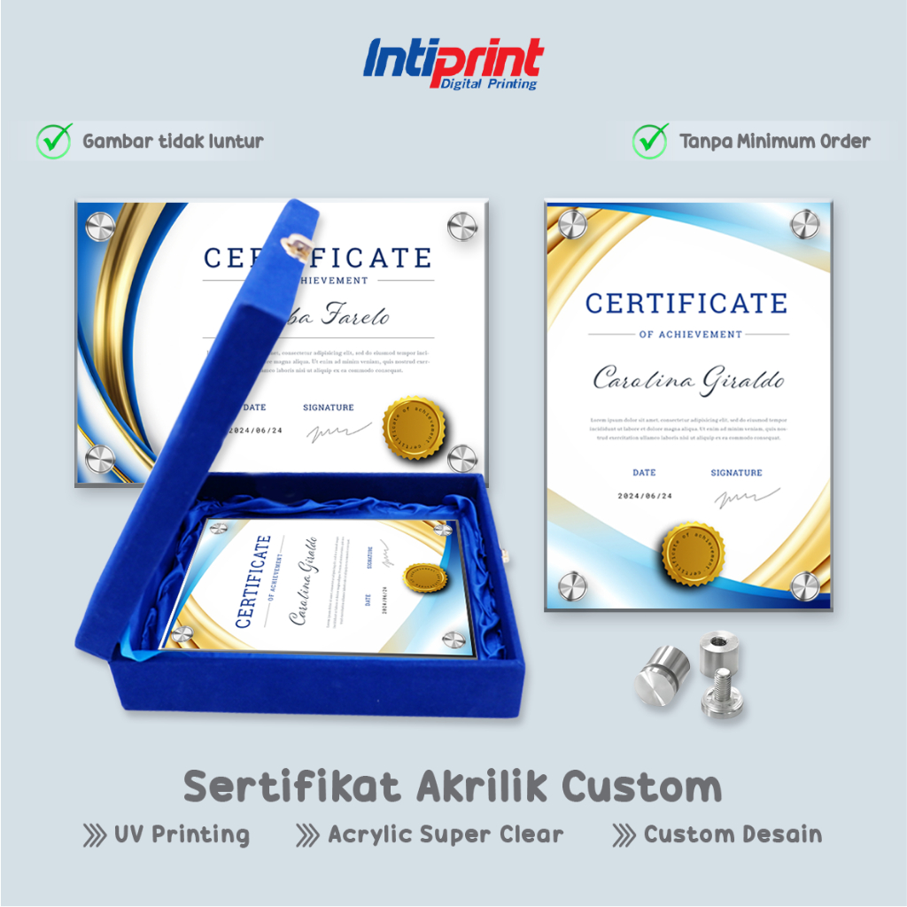 Jual Plakat Akrilik Custom Piagam Penghargaan Print UV, Sertifikat ...
