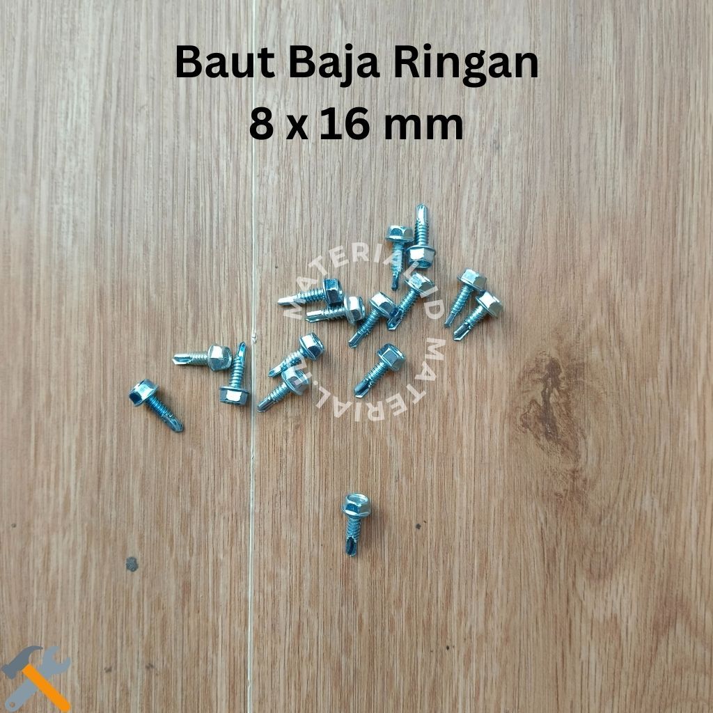Jual 100 Pcs Buah Baut Skrup Baja Ringan 8 x 16 mm Roofing Ruping ...