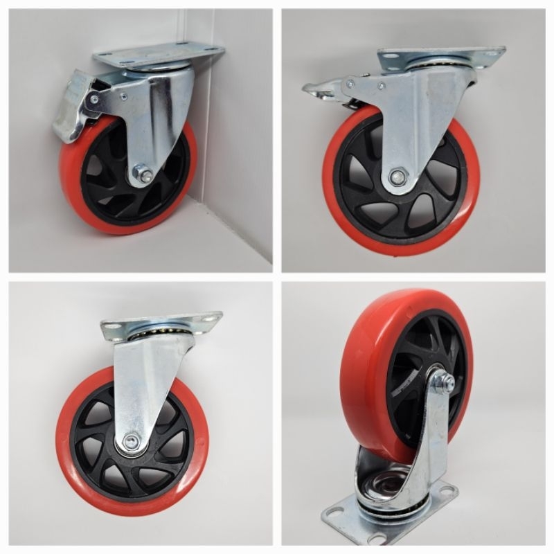 Jual Roda Troli Pu Merah Medium Duty 5 Inch 1Set ( 2Rem 2Hidup ...