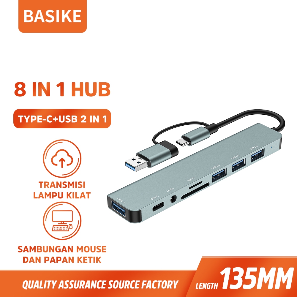 Jual (HOT)BASIKE USB HUB 3.0 Card Reader 8 in 2 USB Type C 5Gbps High ...