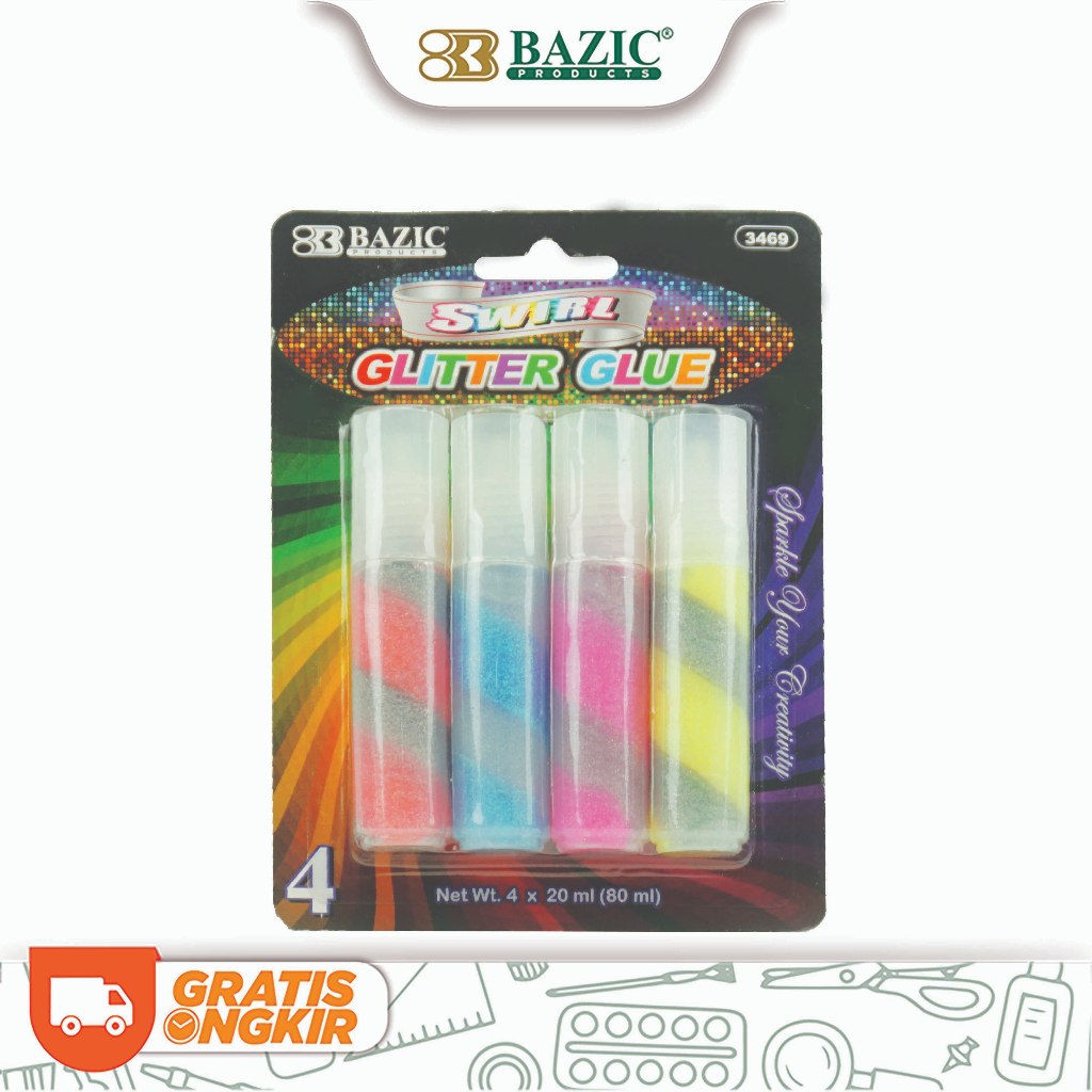 Jual Bazic Glitter Glue Swirl 4x20 ml - Lem Glitter | Shopee Indonesia