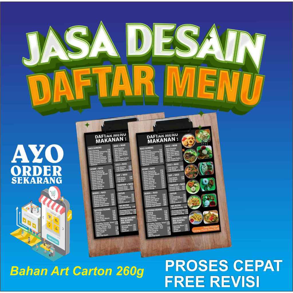 Jual Cetak Daftar Menu Board / Papan Menu / Menu Resto / Desain Menu ...