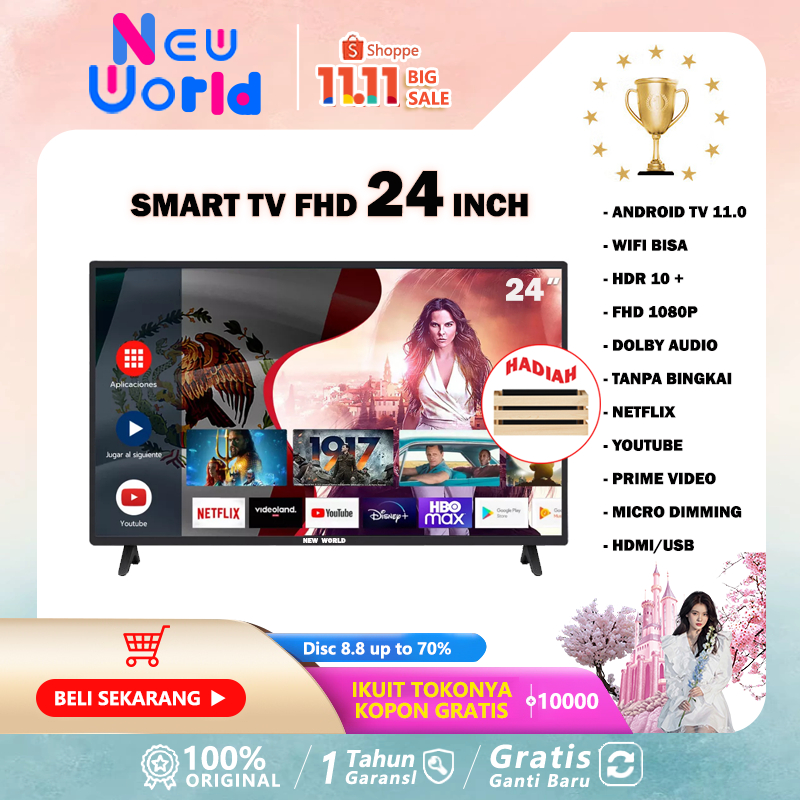 Jual TV Led Smart TV 24 inch Google TV-Android 11.0-Google Play/Netflix ...