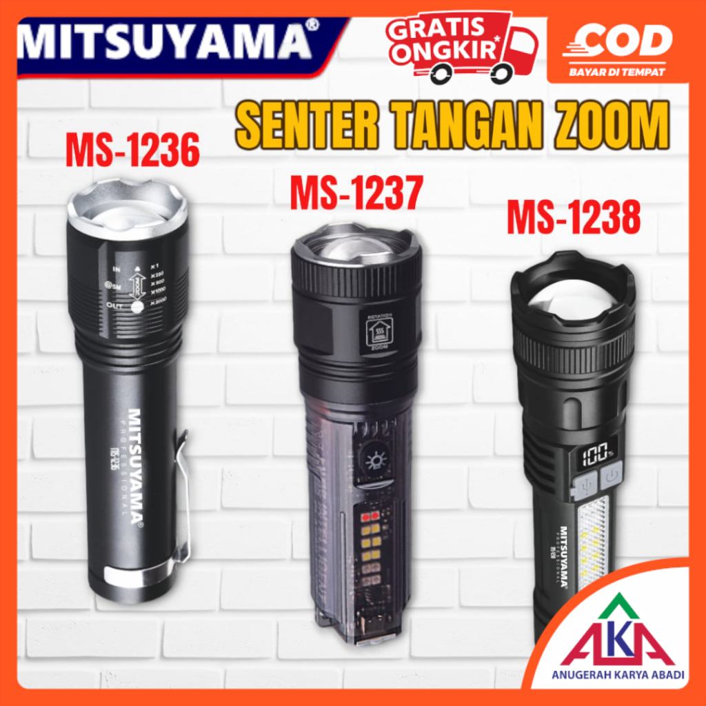 Jual MITSUYAMA Senter Tangan LED COB Laser Zoom Mini Flashlight 15W / 20W Watt Emergency Putih ...