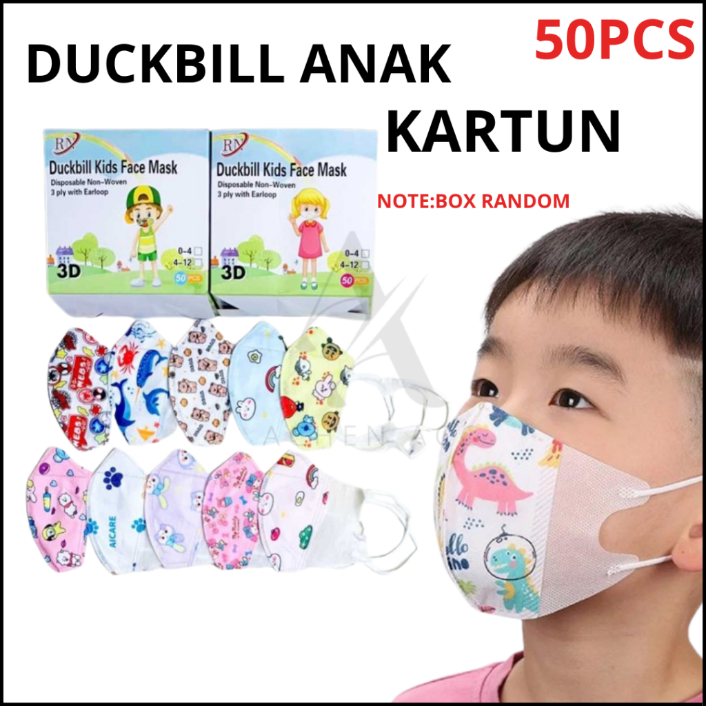 Jual Masker 3Ply Duckbill Anak Motif Lucu 1Box Isi 50Pcs masker Duckbil ...