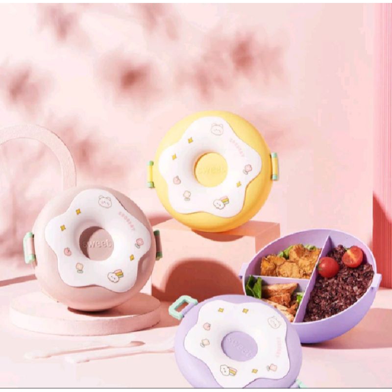 Jual LUNCH BOX BENTUK DONAT 3 SEKAT KAPASITAS 1000 ML | Shopee Indonesia