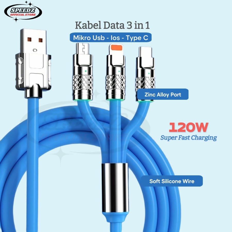 Jual Kabel Data charger fast charging 160 W 6 A Micro Usb Type C Lightning - KABEL 3 IN 1 ...