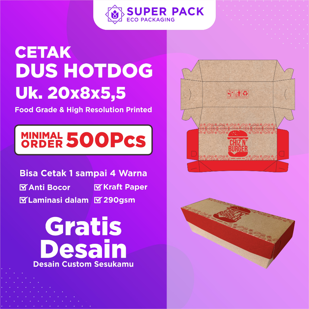 Jual Custom Cetak Dus Hotdog Warna Kotak Makan Kertas Paper Box Makanan ...