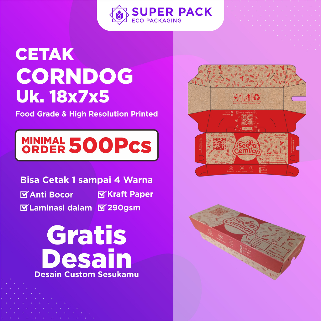 Jual Custom Printing DUS CORNDOG Box Corn Dog Sosis Bakar Paper Kraft ...