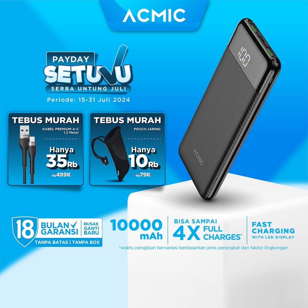 Jual ACMIC F10PRO 10000mAh Powerbank Slim 22.5W Fast Charging Type C | Shopee Indonesia