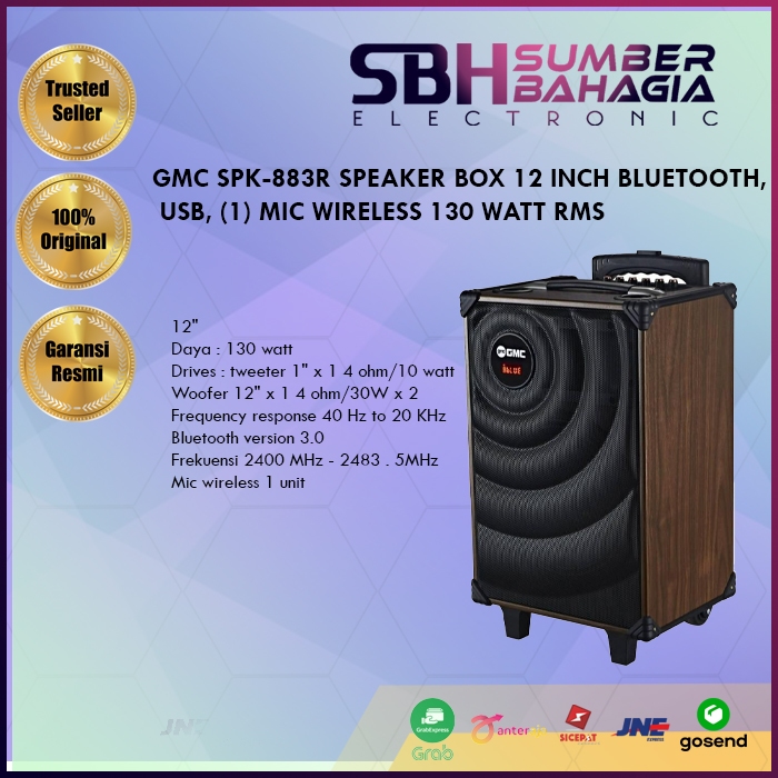 Jual GMC SPK-883R SPEAKER BOX 12 INCH BLUETOOTH, USB, (1) MIC WIRELESS ...