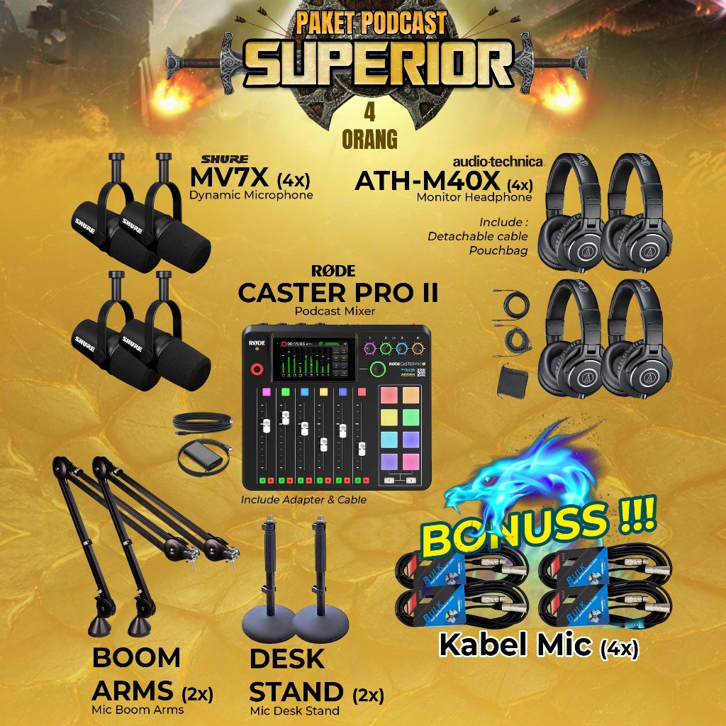 Jual PAKET PODCAST SUPERIOR 4 ORANG - RODECASTER PRO 2 - SHURE MV7X ...