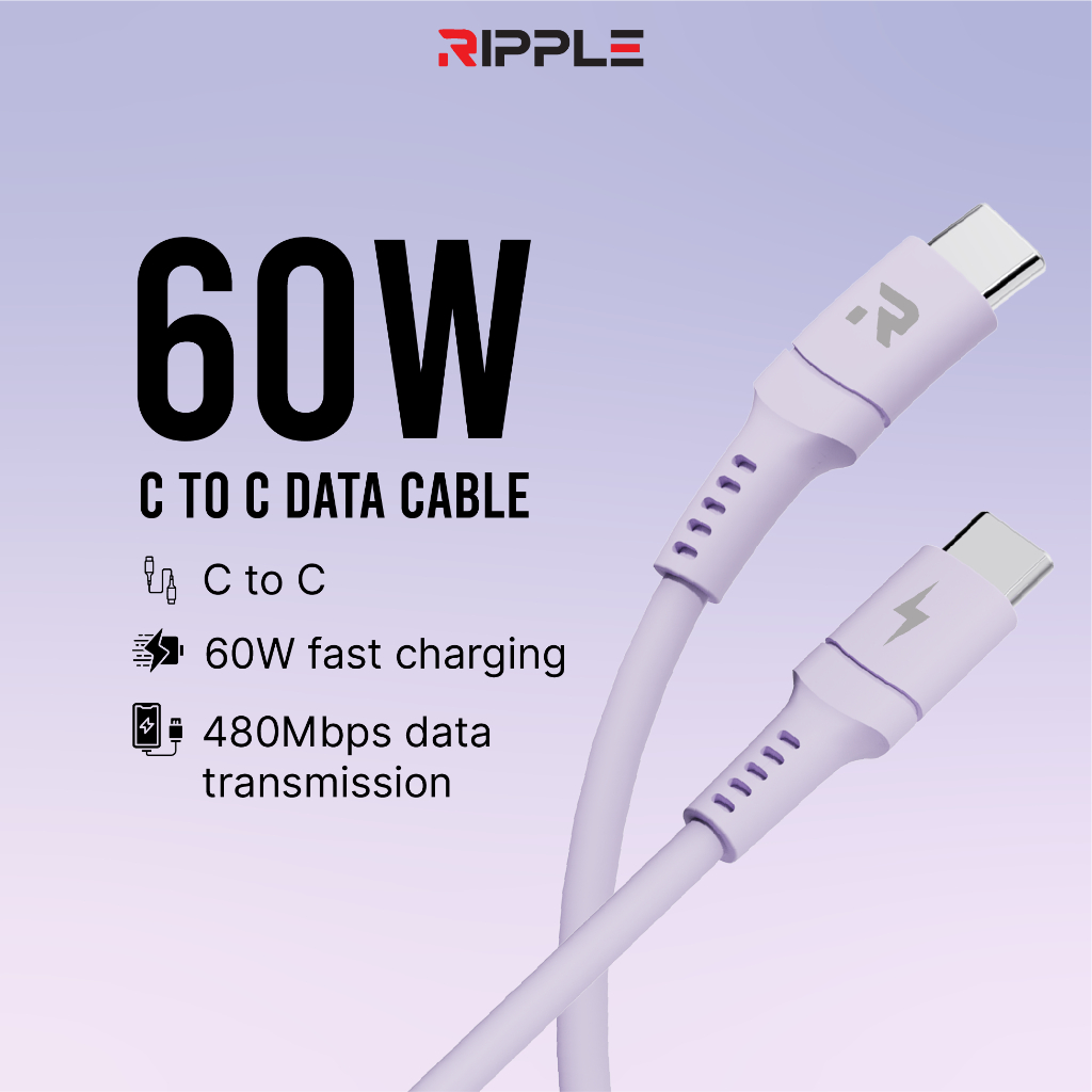 Jual Ripple 60W kabel data Fast Charging Type-C to C Colorful fast ...