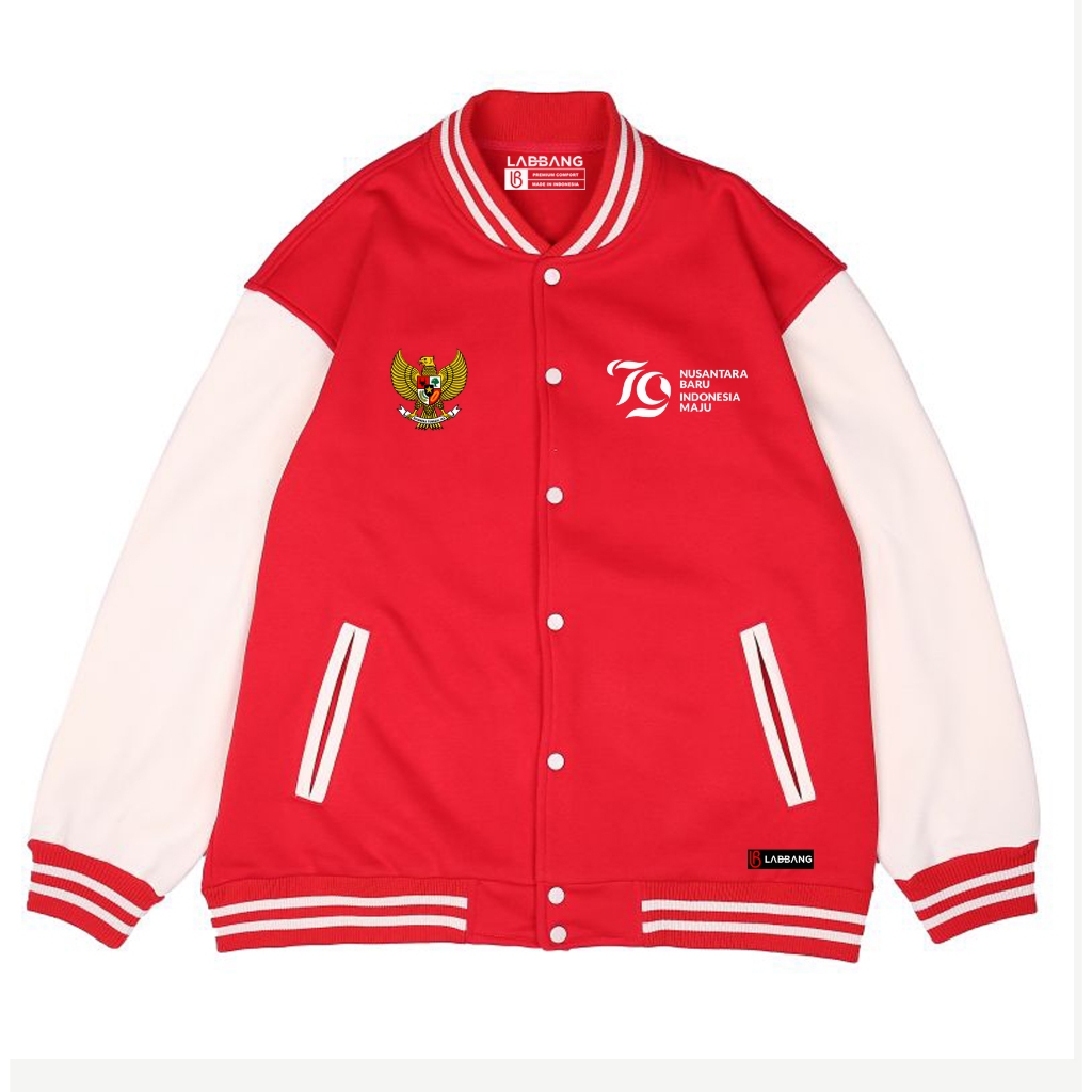 Jual LABBANG Jacket Varsity Baseball Merah Putih Hut Ri Ke 79 Pria ...