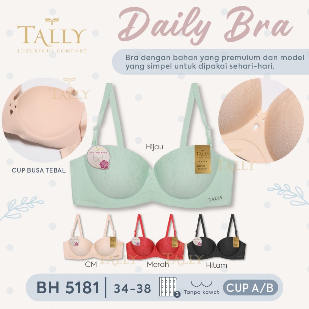 Jual Bh Bra Busa Tebal Tally 5181 Cup Sedang 1/2 Cup (34-38) Kait 3 ...