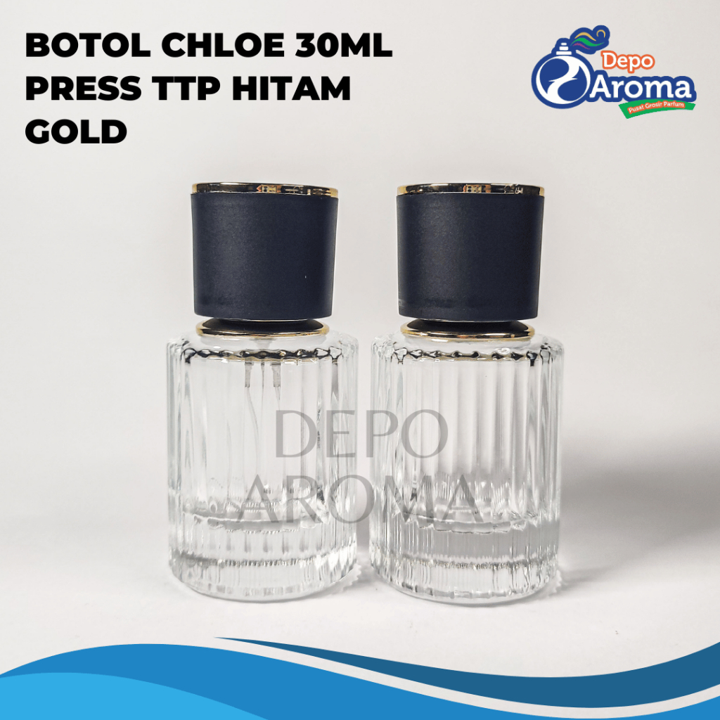 Jual Botol Parfum Chloe Pump Press Tutup Hitam Gold 30ml | Shopee Indonesia